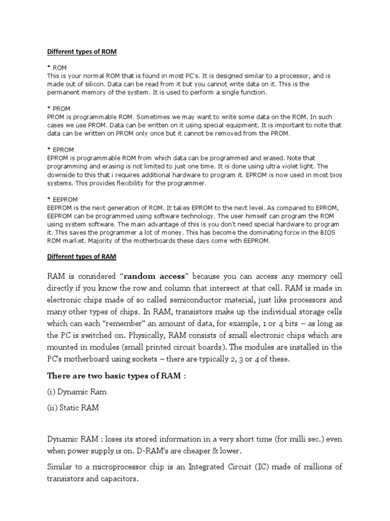 Different Types of ROM | PDF | Random Access Memory | Read Only Memory