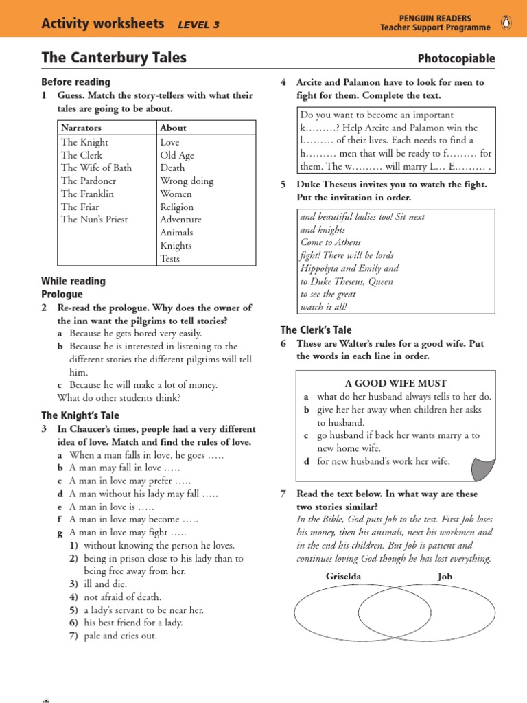 The Canterbury Tales: Activity Worksheets | PDF