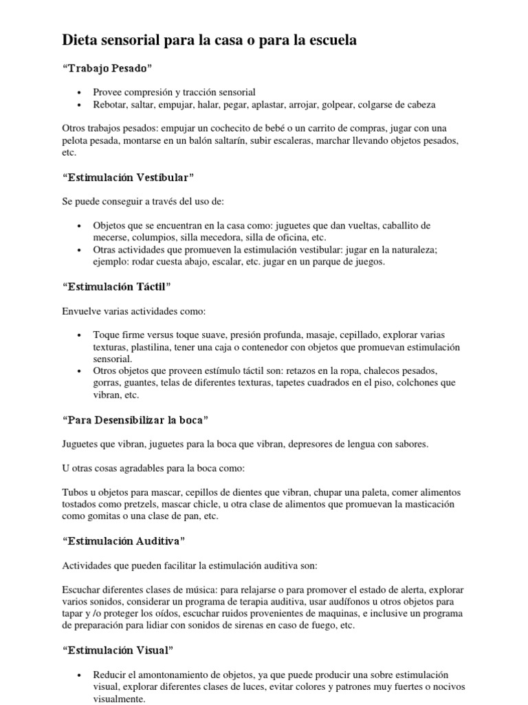 Dieta Sensorial para La Casa o para La Escuela | PDF