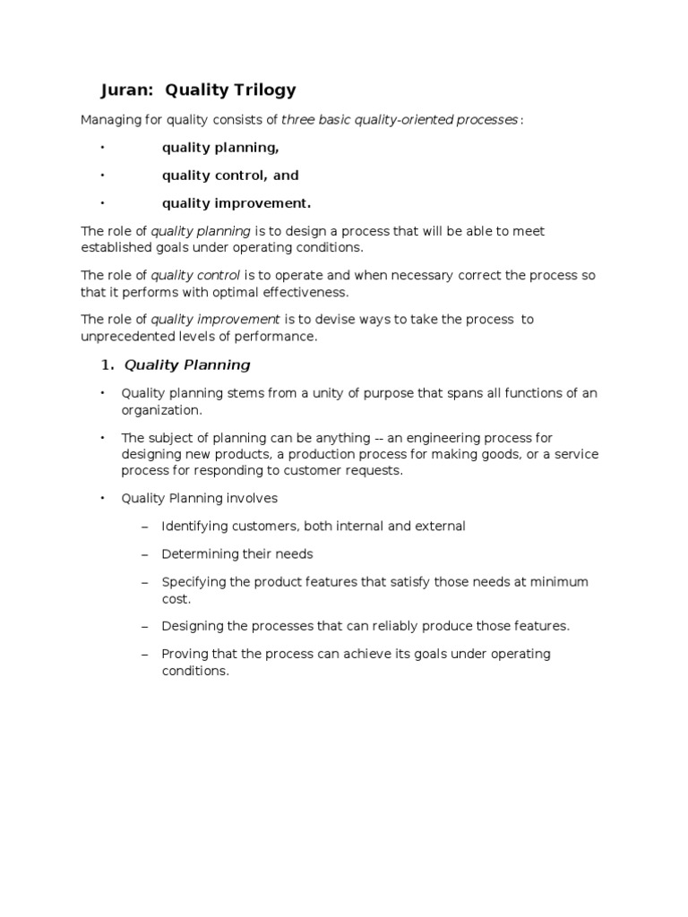 Juran's Quality Trilogy Explained | PDF | Finance & Money Management