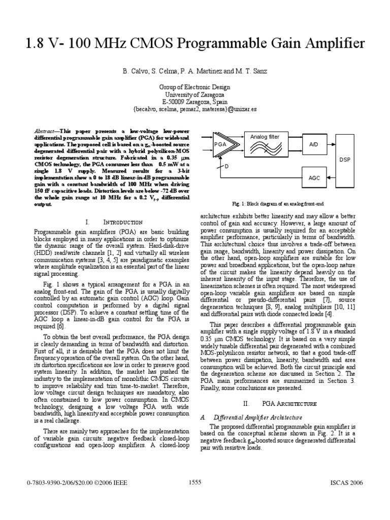 1.8 V - 100 MHZ CMOS Programmable Gain Amplifier | PDF | Amplifier ...