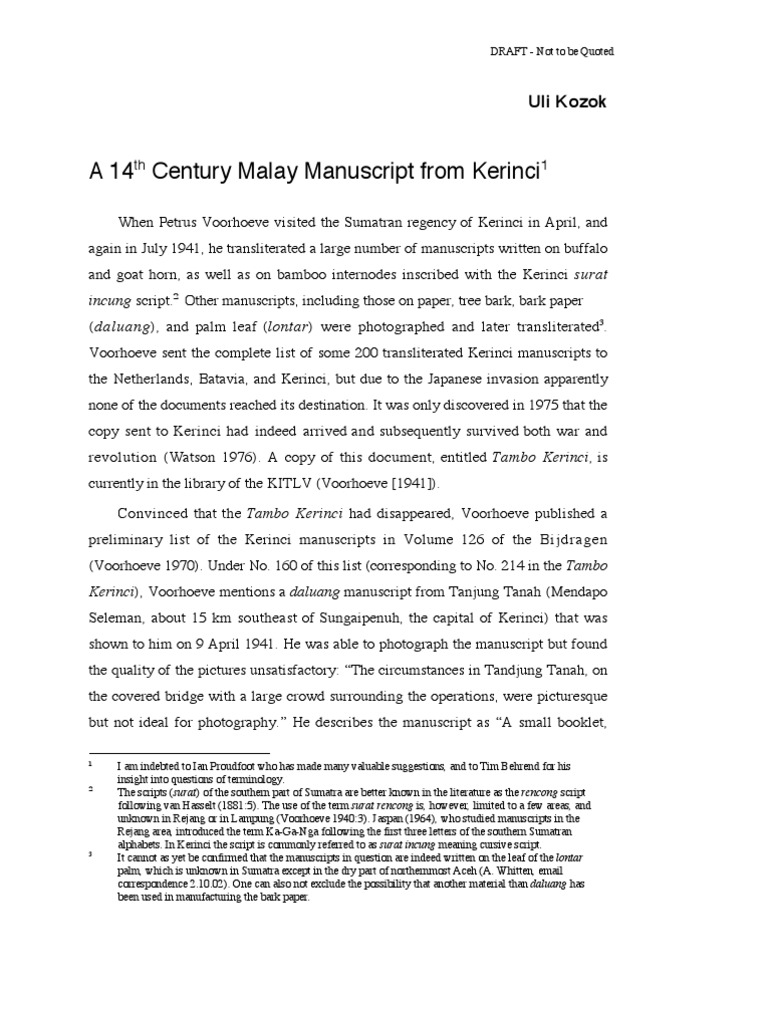 A 14th Century Malay Manuscript From Kerinci | PDF | Radiocarbon Dating ...