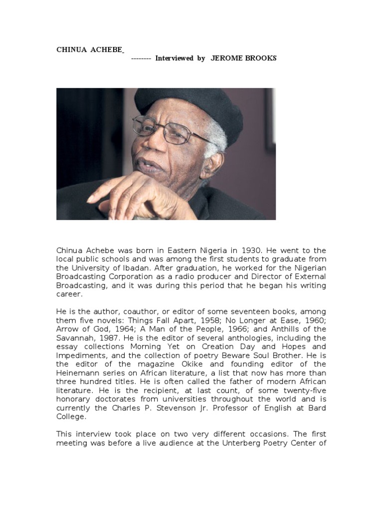 Chinua Achebe Interview | PDF | Heart Of Darkness | Poetry