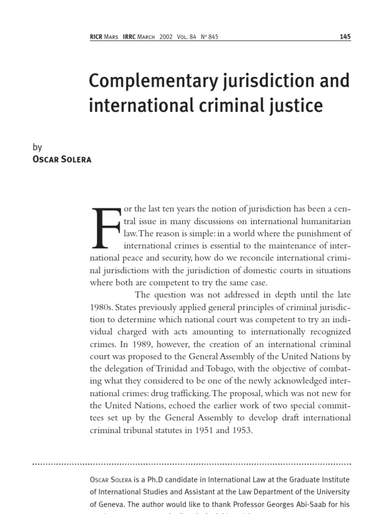 Complementarity Jurisdiction and International Criminal Justice | PDF ...