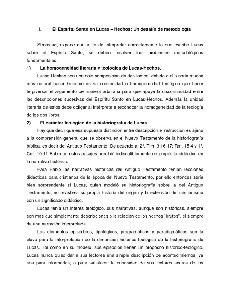 Resumen Libro El Espíritu Santo en Lucas de Roger Stronstad | PDF ...