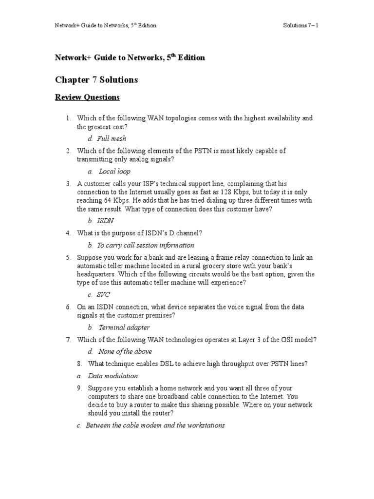 Chapter 7 Solutions: Network+ Guide To Networks, 5 Edition | PDF ...