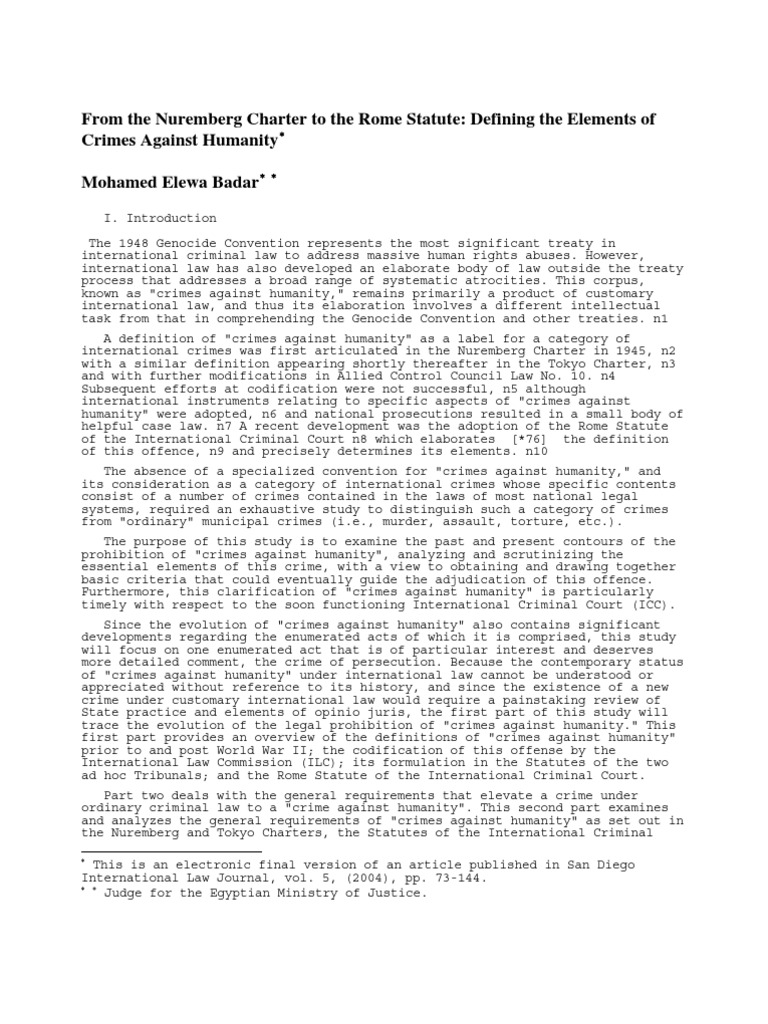 From The Nuremberg Charter To The Rome Statute Defining The Elements of ...