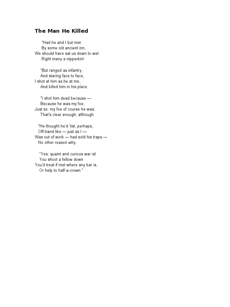 The Man He Killed | PDF | Thomas Hardy | Poetry