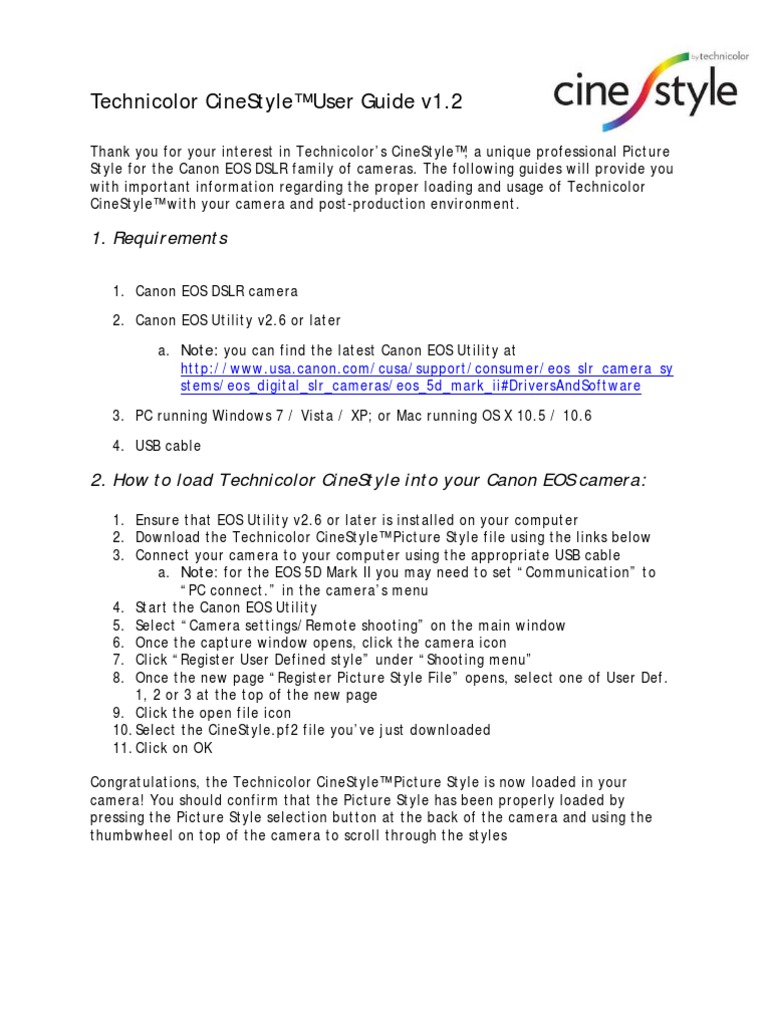Technicolor Cinestyle Guides | PDF
