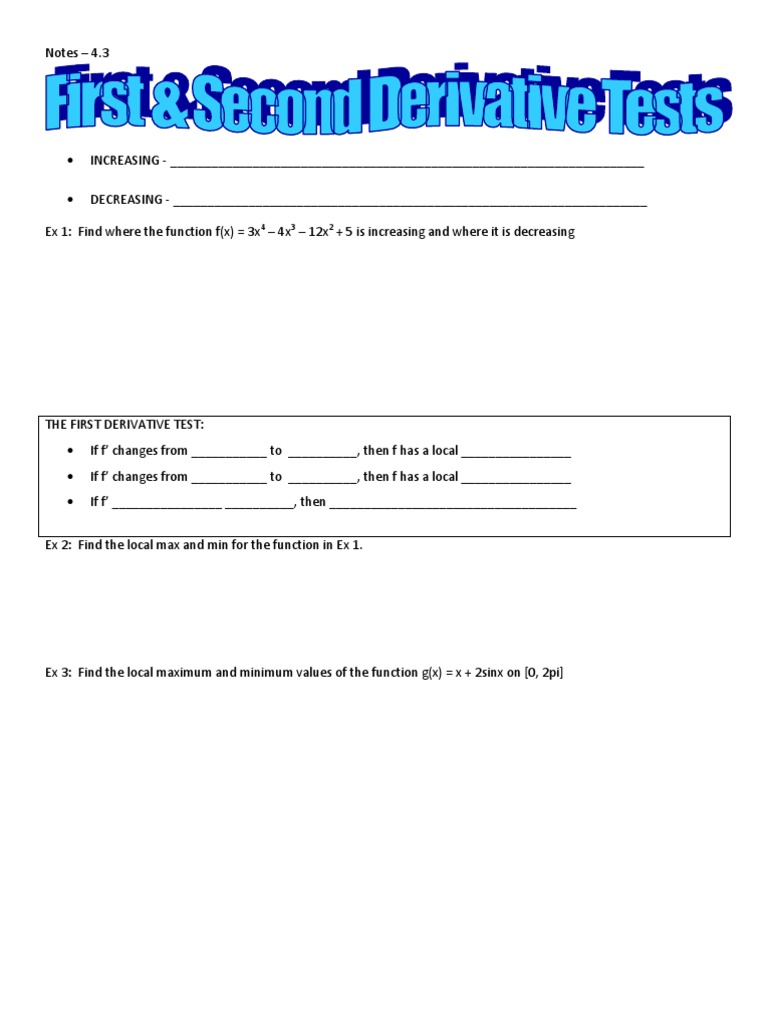 NOTES - 4.3 - First and Second Derivative Test | PDF
