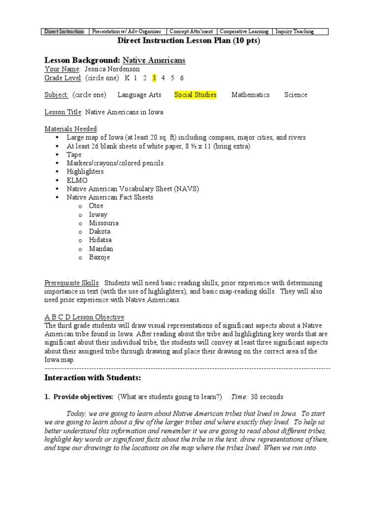 Native American Unit Plan Grade 3 | PDF | Lesson Plan | Educational ...