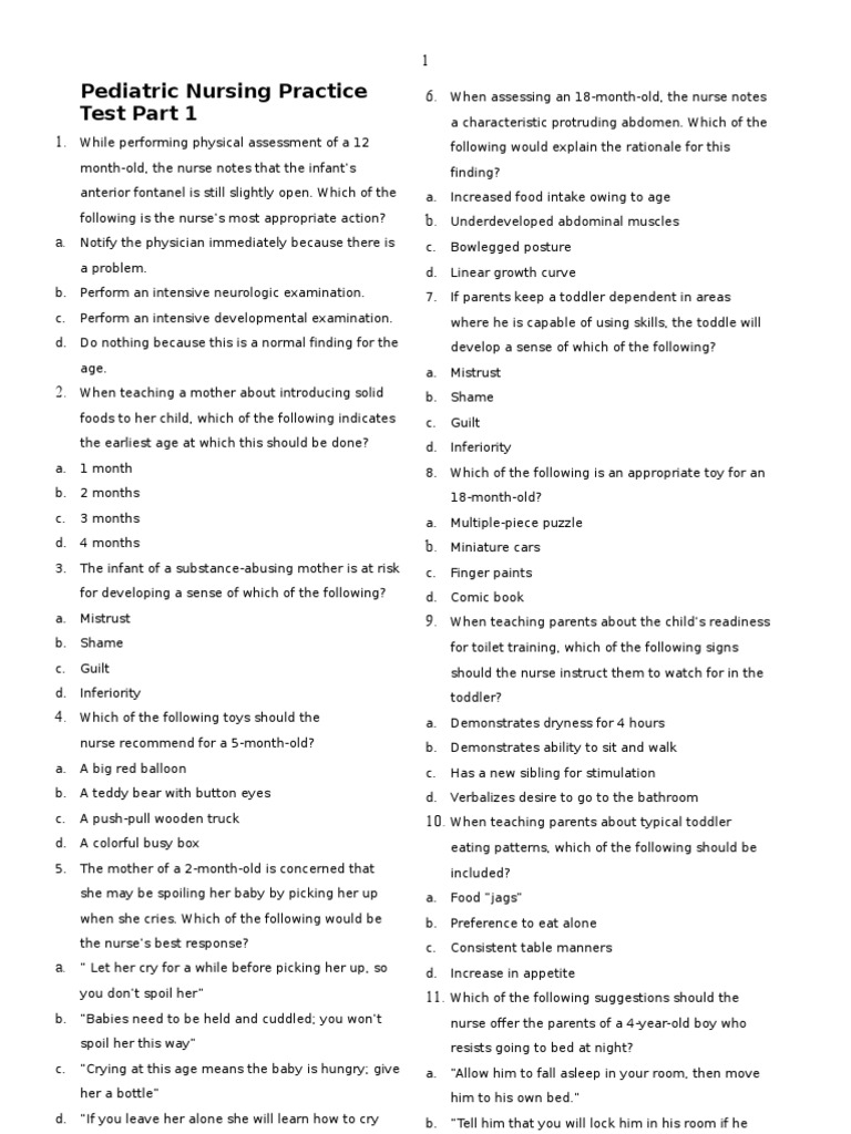 Practice Test Pediatric Nursing 100 Items | Download Free PDF | Infants ...