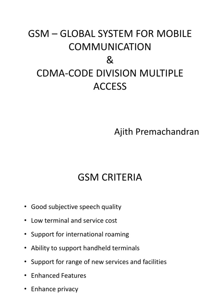 GSM - Global System For Mobile Communication & Cdma-Code Division ...