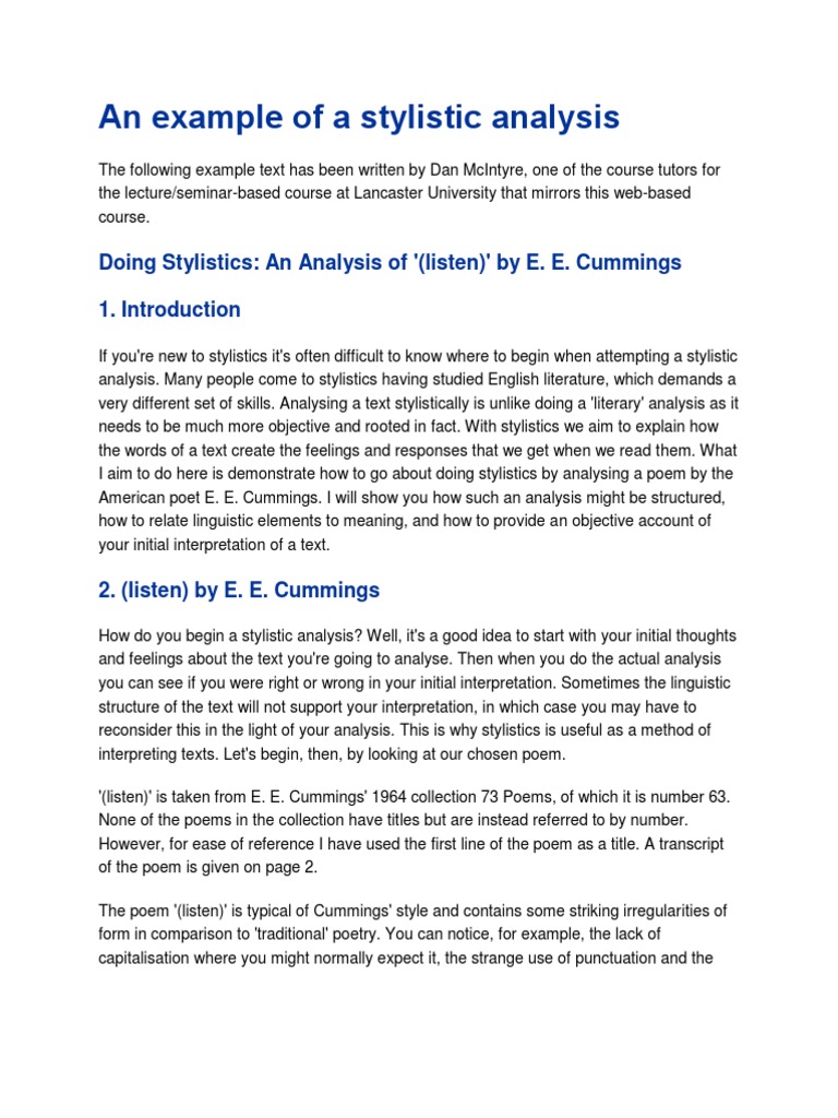 An Example of A Stylistic Analysis | PDF | Part Of Speech | Verb