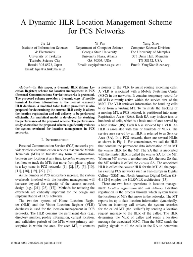 Dynamic HLR Management for PCS Networks | PDF | Computer Network ...