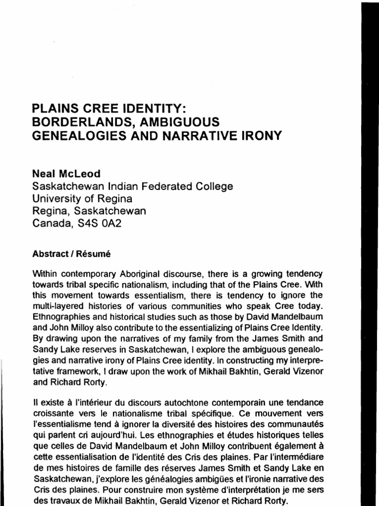 Plains Cree Identity | PDF | Narrative | Ethnic Groups