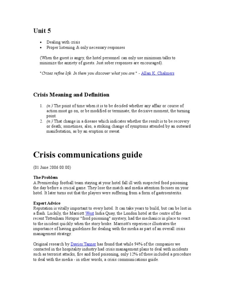 Unit 5 - Dealing With Crisis | PDF | Crisis Management | Mass Media