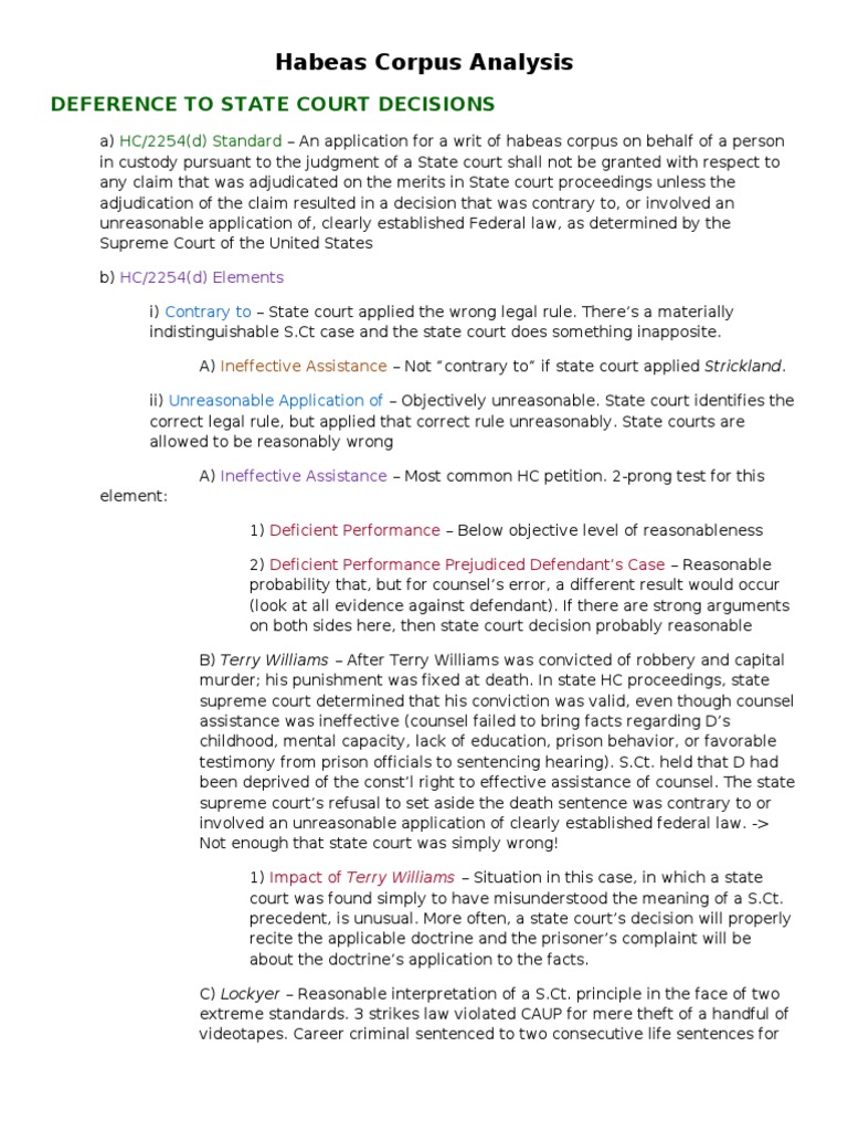 Habeas Corpus Analysis | State Court (United States) | Supreme Court Of ...