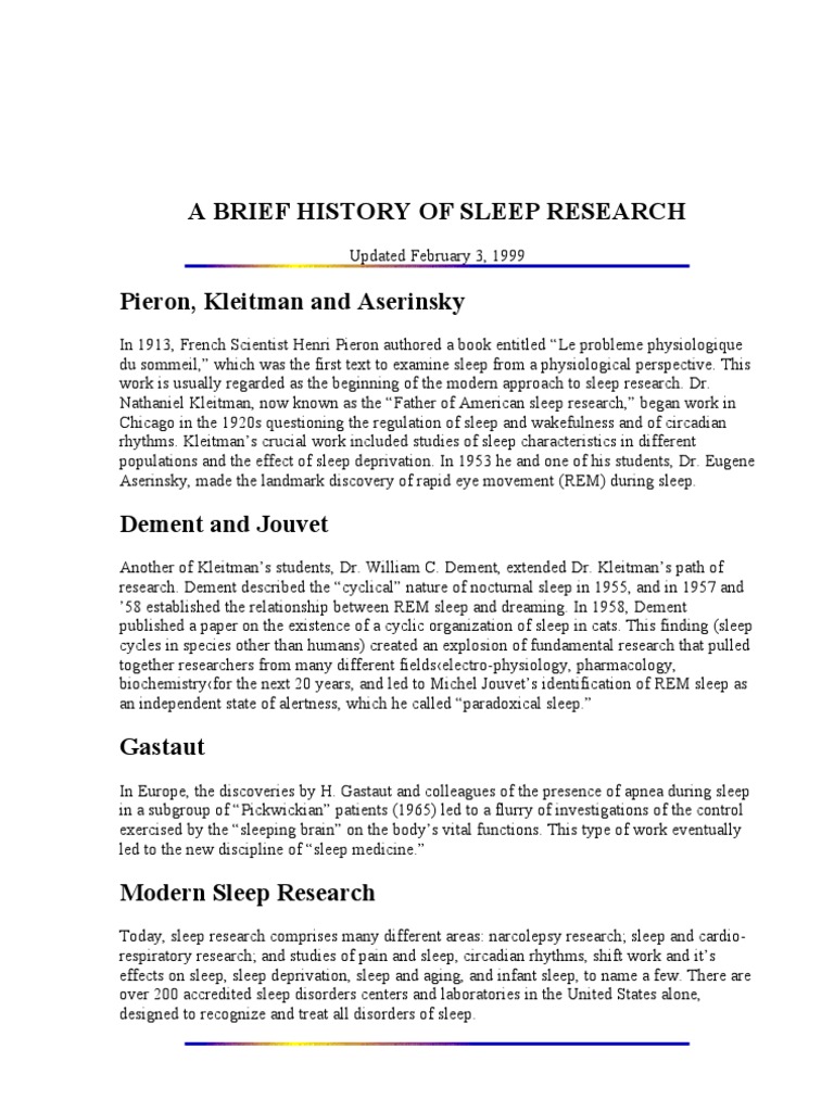 A Brief History of Sleep Research | PDF | Sleep Disorder | Sleep