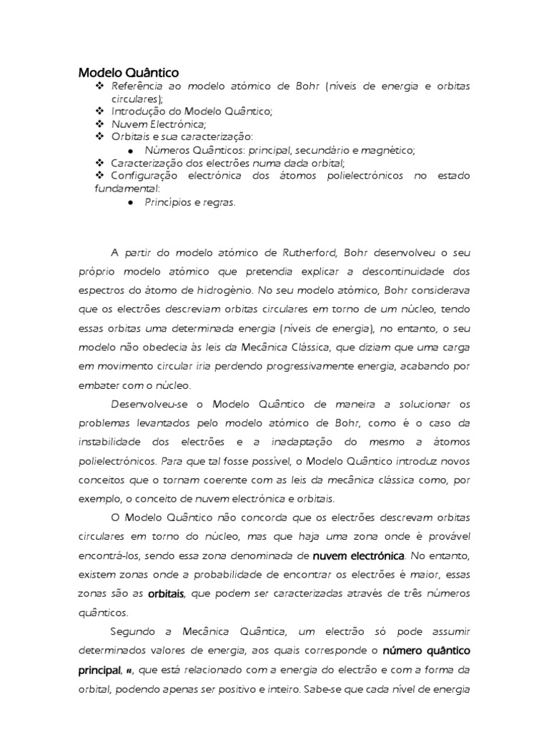 Modelo Quântico - resumo | PDF | Átomos | Elétron