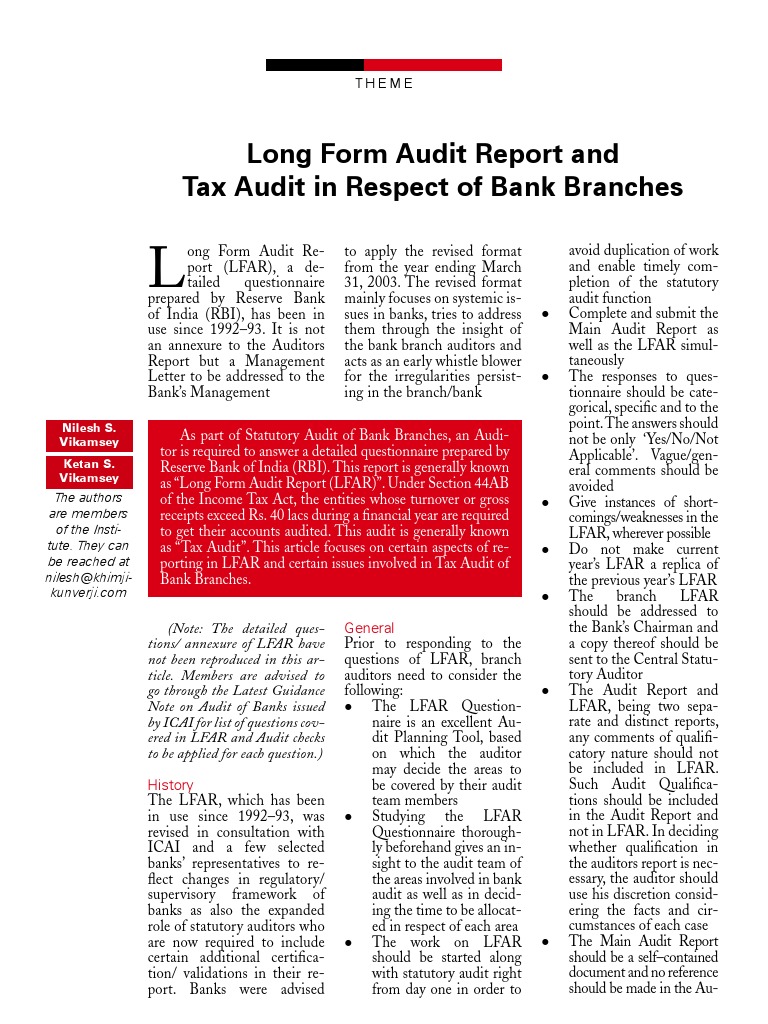 LFAR Guidelines for Bank Audits | PDF | Debits And Credits | Loans
