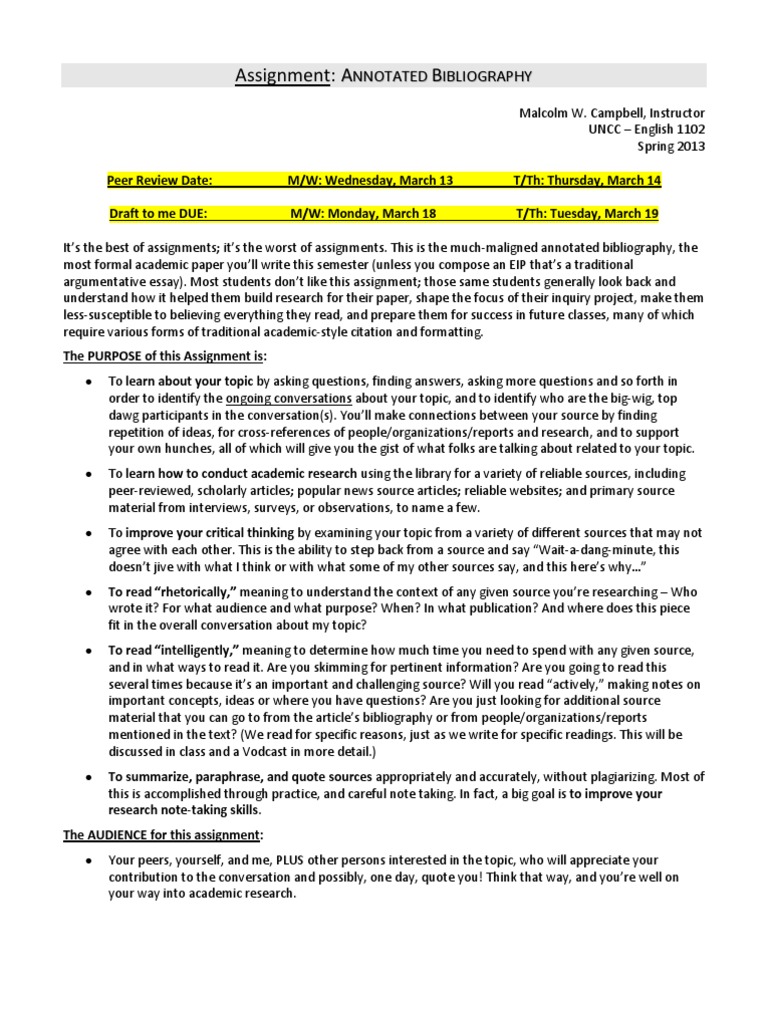 Annotated Bibliography Assignment Guide | PDF | Citation | Bibliography