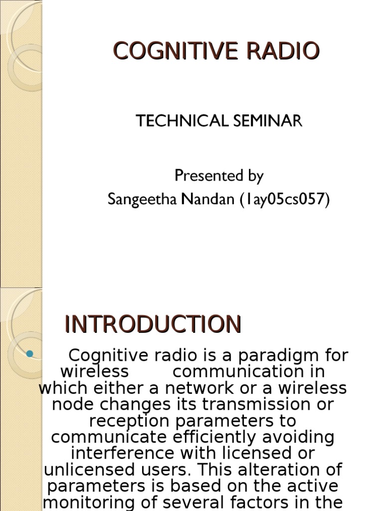 Cognitive Radio Presentation | PDF | Cognitive Radio | Software Defined Radio