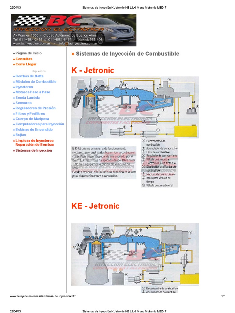 Sistemas de Inyección K Jetronic KE L LH Mono Motronic MED 7 | PDF ...