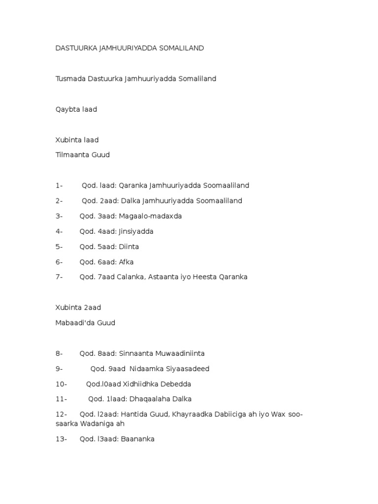 Dastuurka Jamhuuriyadda Somaliland | PDF