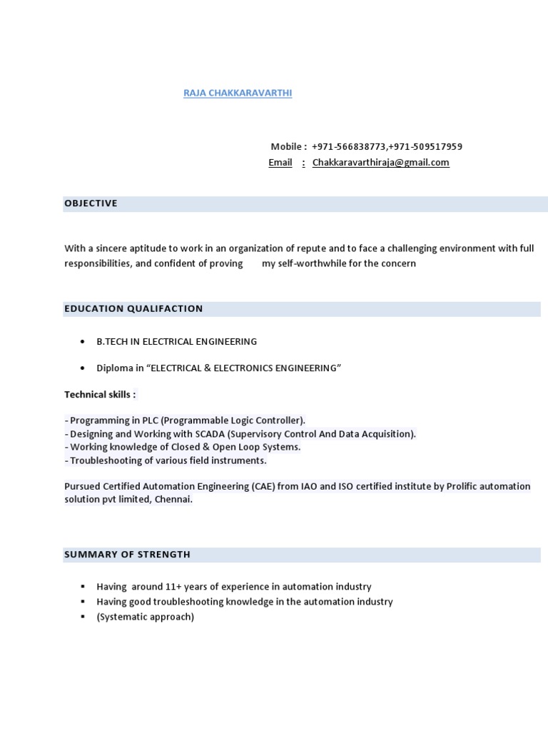 Raja CV | PDF | Programmable Logic Controller | Scada