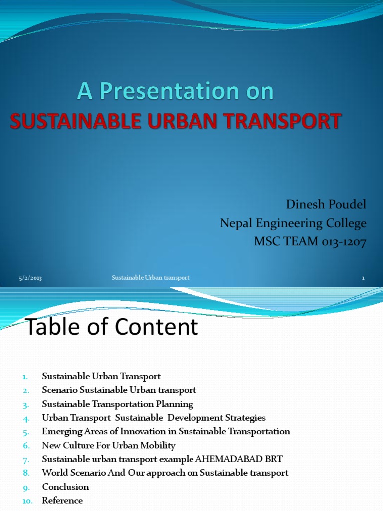 Sustainable Urban Transport | PDF | Sustainable Transport | Sustainable ...