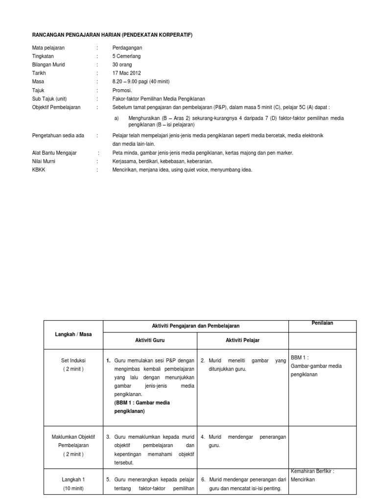 Rancangan Pengajaran Harian Problem Based Learning | PDF