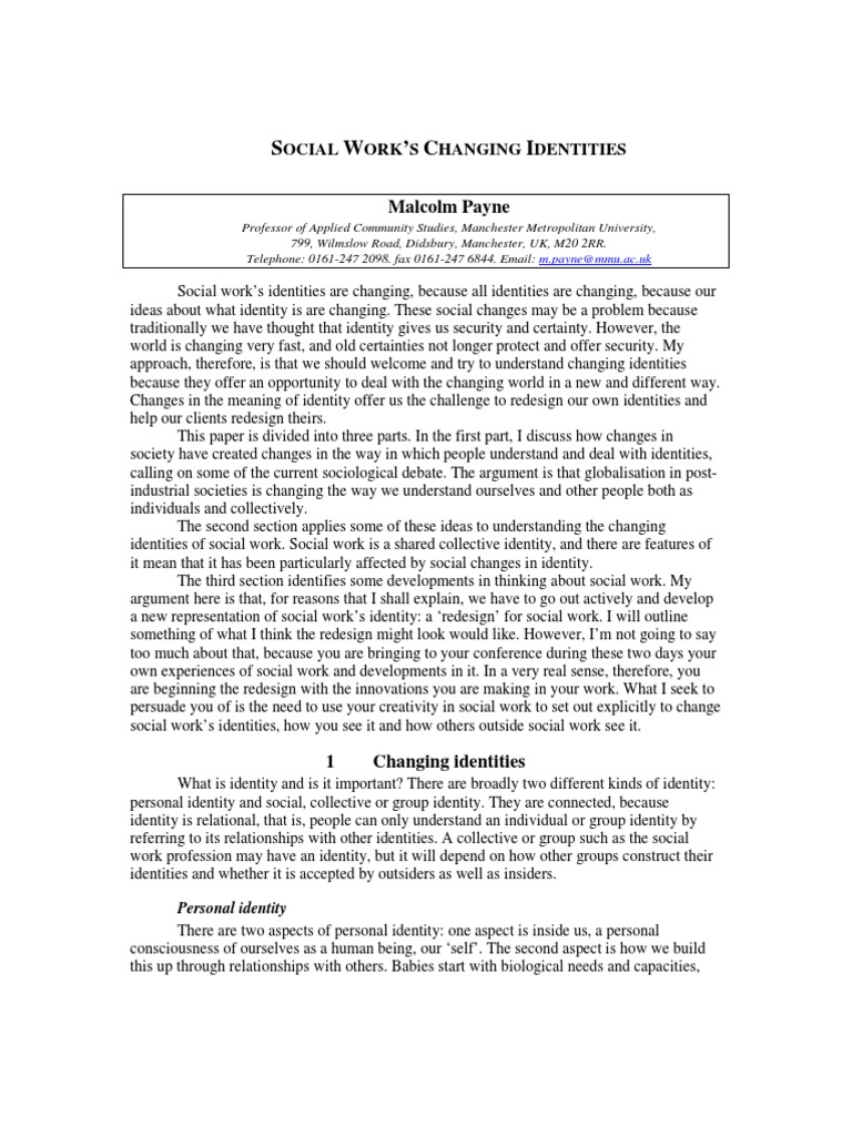 Evolving Identities in Social Work | PDF | Identity (Social Science ...