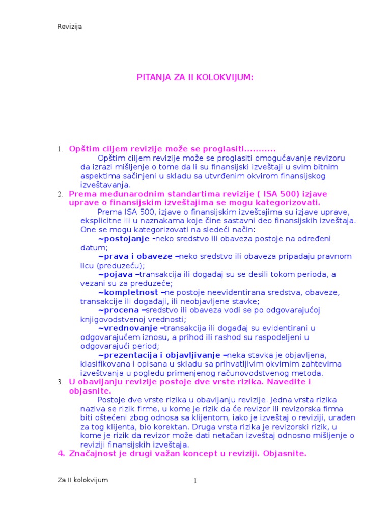 Revizija Ii Kolokvijum | PDF