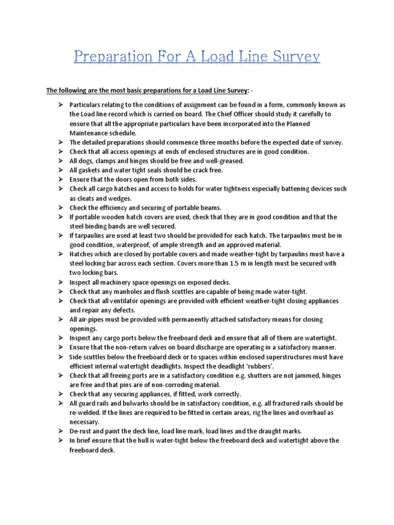 Preparations For Loadline Survey | PDF | Deck (Ship) | Ships