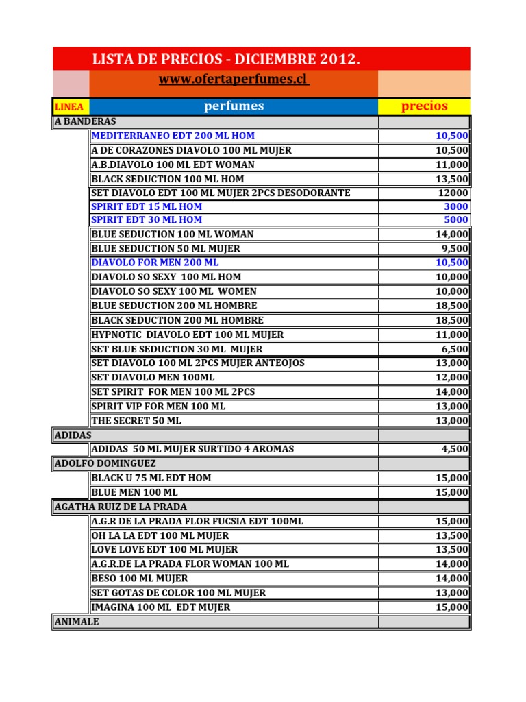 Perfume Price List December 2012 | PDF | Brand | Luxury Brands