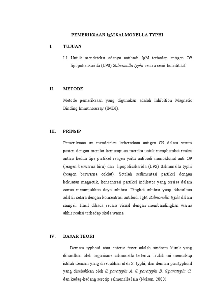 Makalah Pemeriksaan Igm Salmonella Typhi | PDF | Pengembangan Diri ...