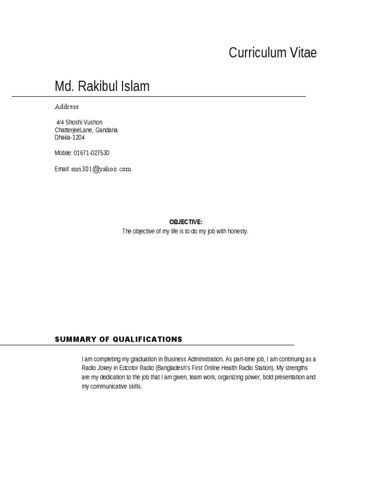 Md. Rakibul Islam's CV Summary | PDF