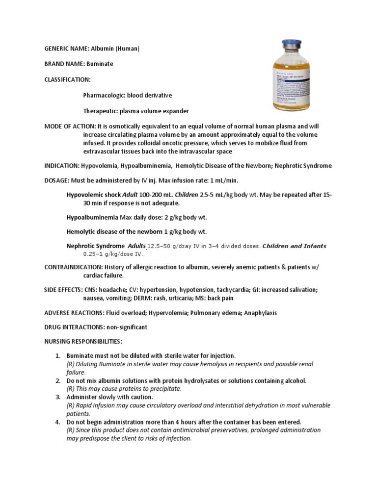 Buminate (Albumin) | PDF | Intravenous Therapy | Medical Specialties