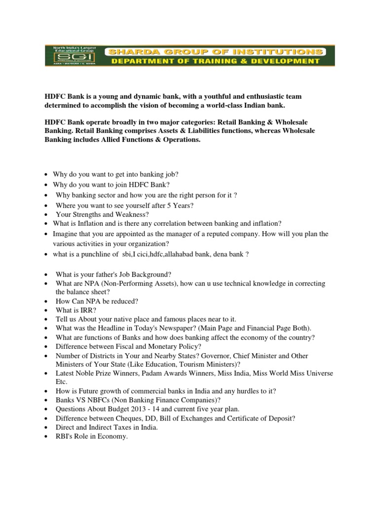 FAQ Banking Questions HDFC | PDF | Reserve Bank Of India | Banks
