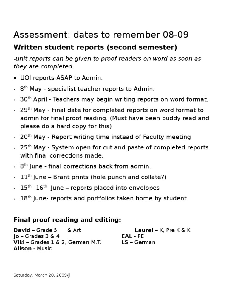 Assessment Dates To Remember | PDF