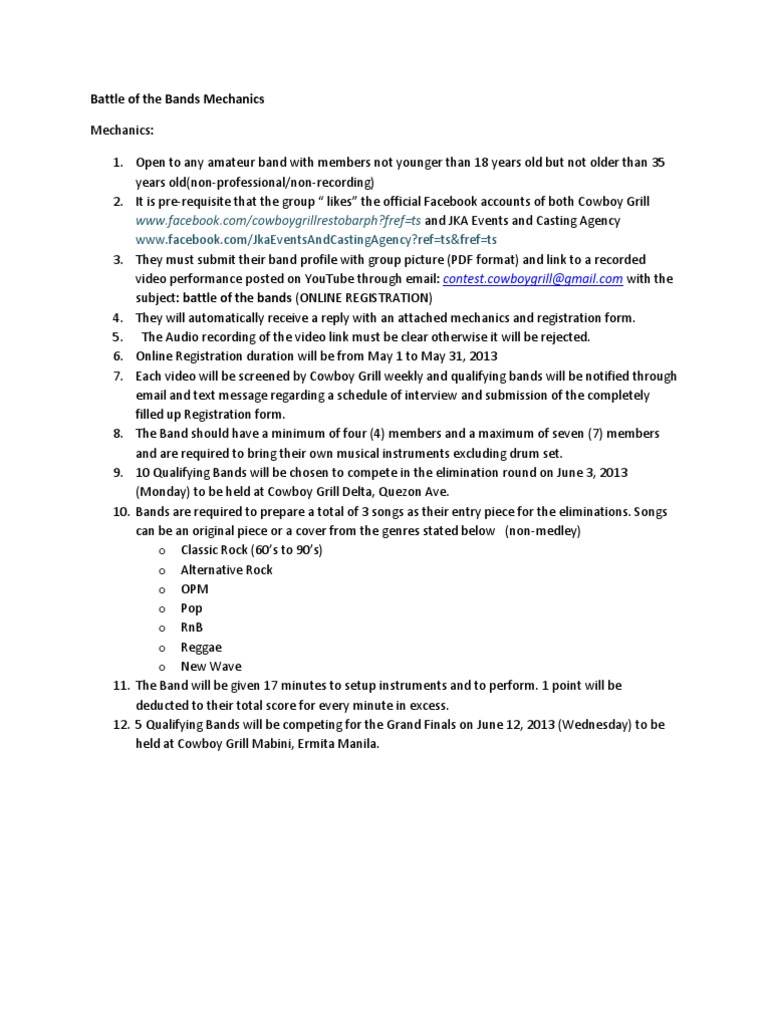 Battle of the Bands Mechanics and Form | Leisure | Music