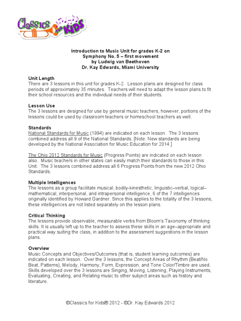 Beethoven Lesson Plans K-2 | PDF | Symphony No. 5 (Beethoven) | Rhythm