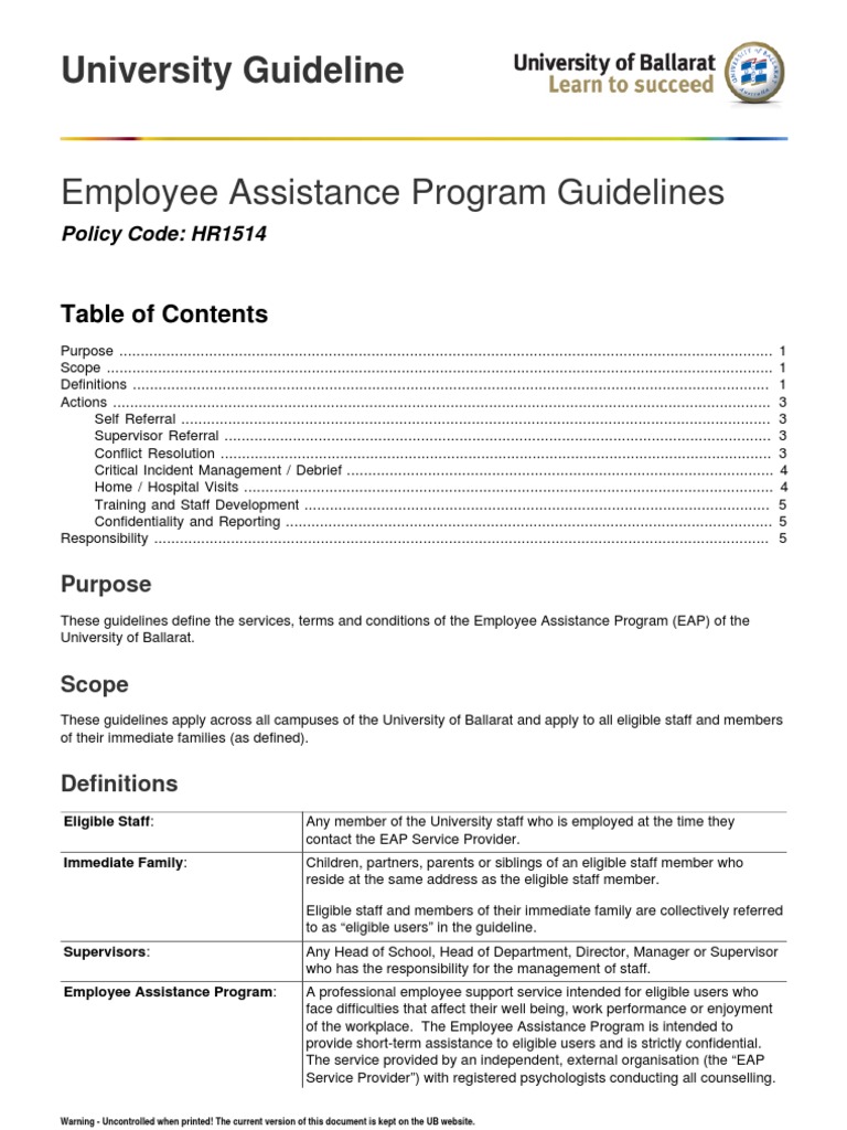 Employee Assistance Program Guidelines: University Guideline | PDF ...