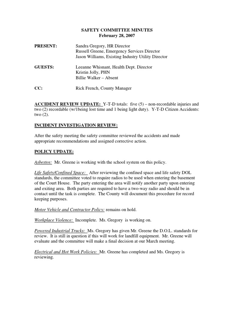Safety Committee Minutes February 28, 2007 Present | PDF | Personal ...