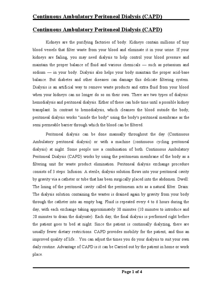 Continuous Ambulatory Peritoneal Dialysis (CAPD) Continuous Ambulatory ...