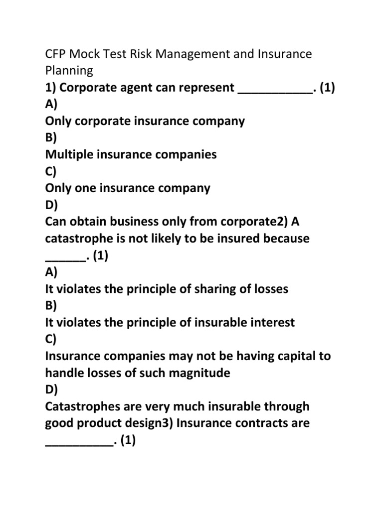 CFP Mock Test Risk Management and Insurance Planning | PDF