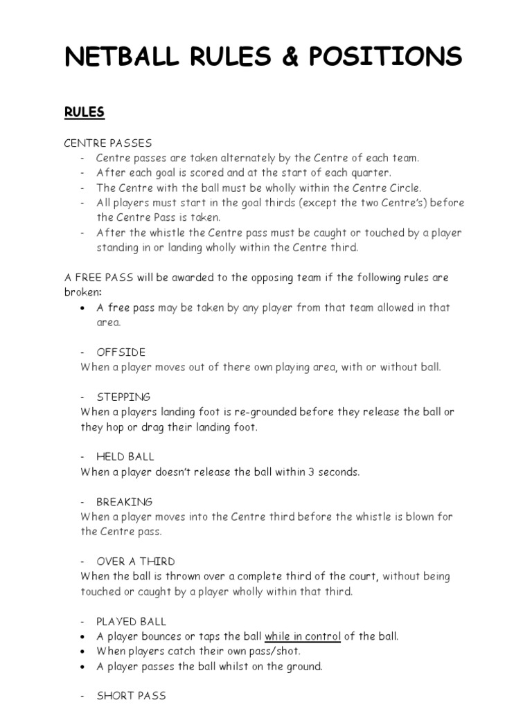 Netball Rules | PDF | Competitive Games | Football Codes