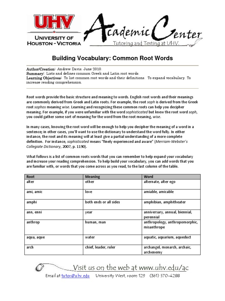 English Word Roots | PDF | Vocabulary | Science