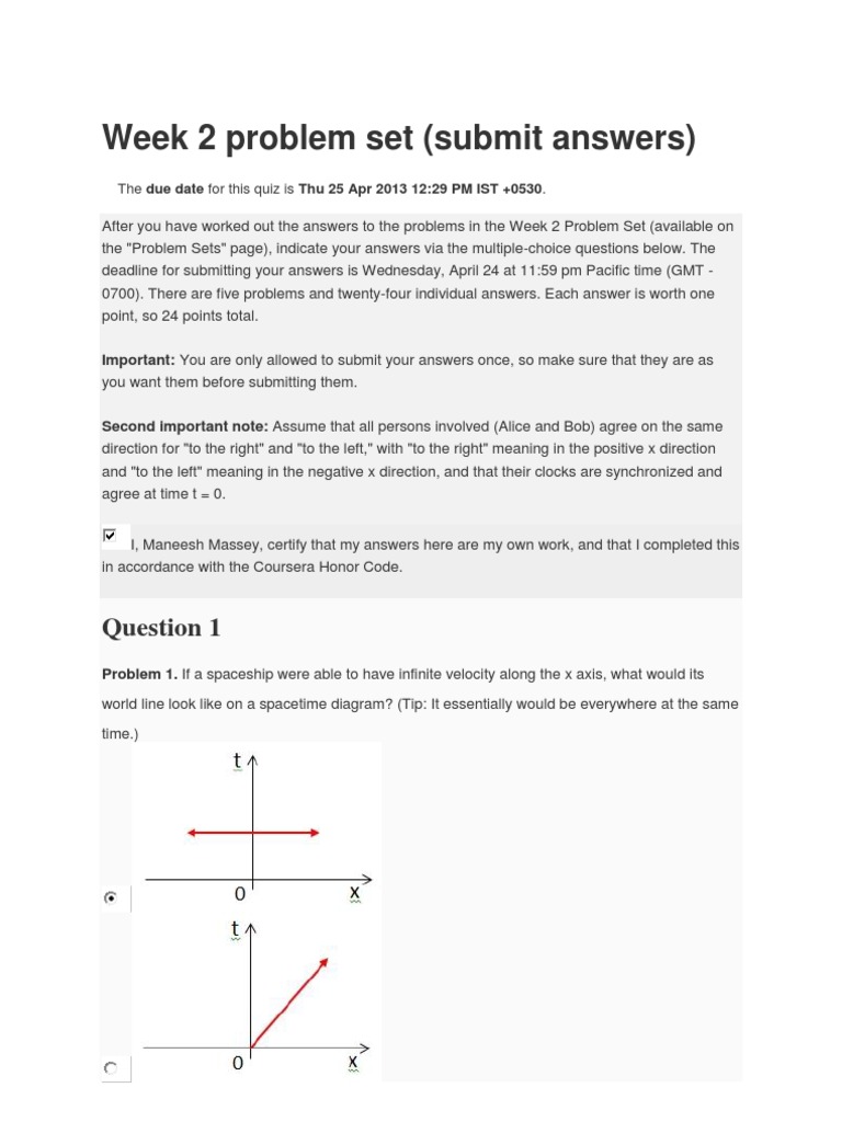 Week 2 Problem Set | PDF | Speed | Physics